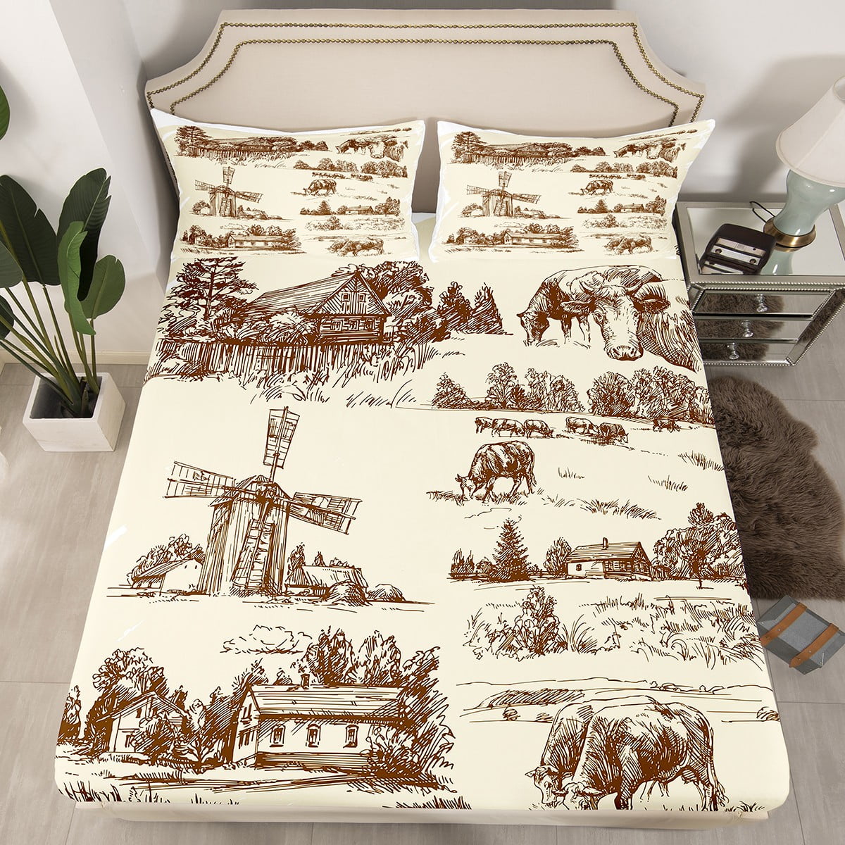 Farm Cows Fitted Sheet Queen Western Rustic Farmhouse Bedding Sets ...