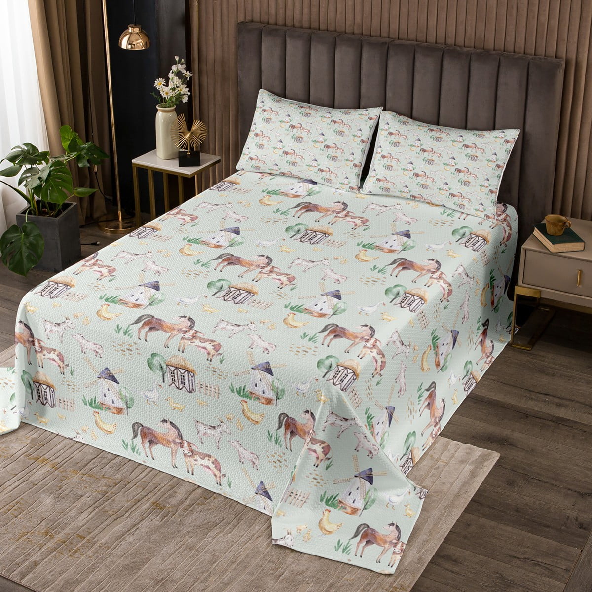 Erosebridal Farm Horse Quilt Set Cartoon Sheep Cockerels Cow Horse ...