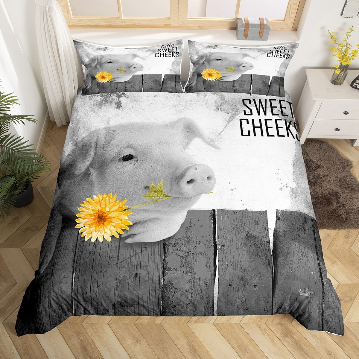 Erosebridal Farm Pig Bedding Set Sunflower Comforter Cover Farmhouse ...