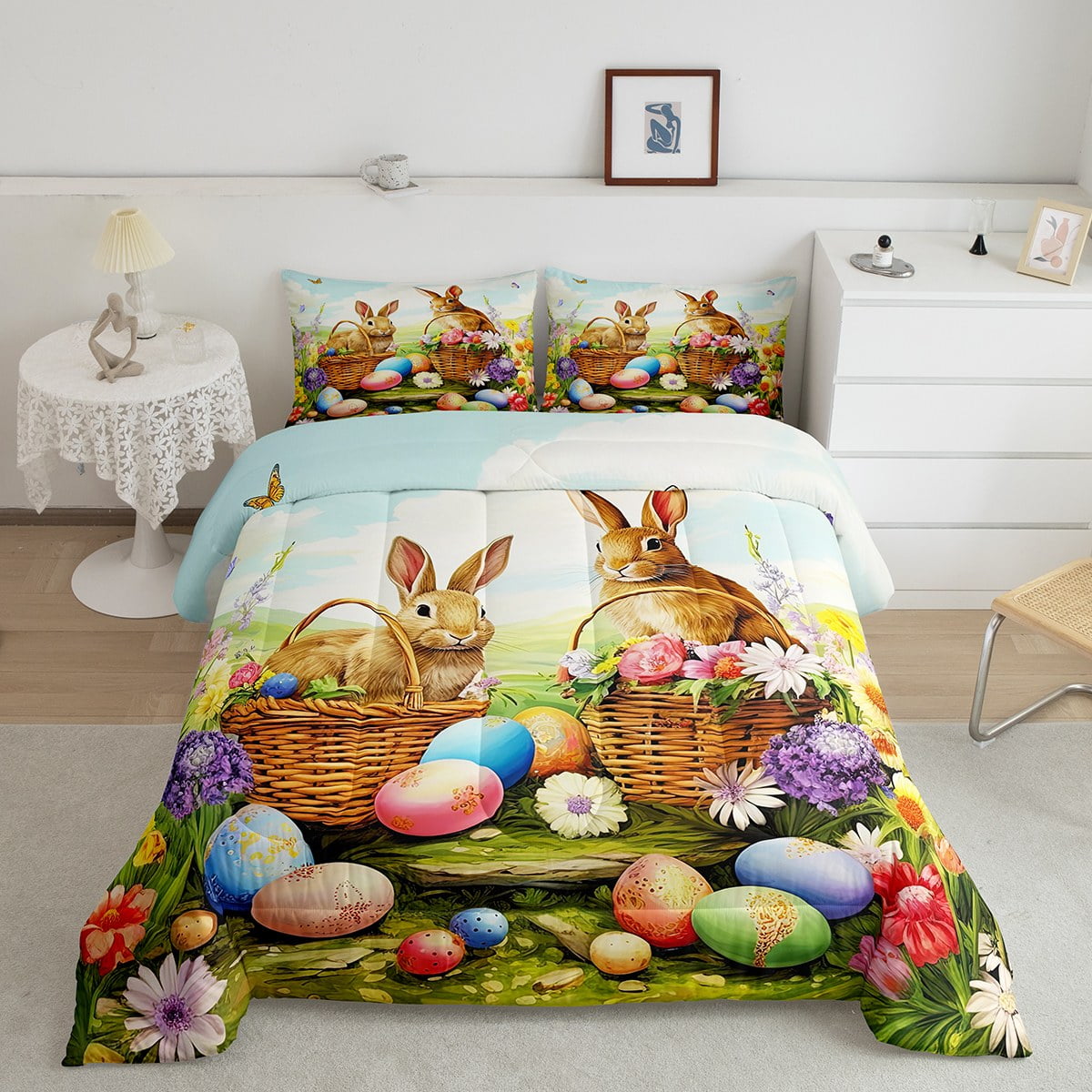 YST Farm Rabbit Comforter Set Easter Decoration Bedding Happy Easter ...
