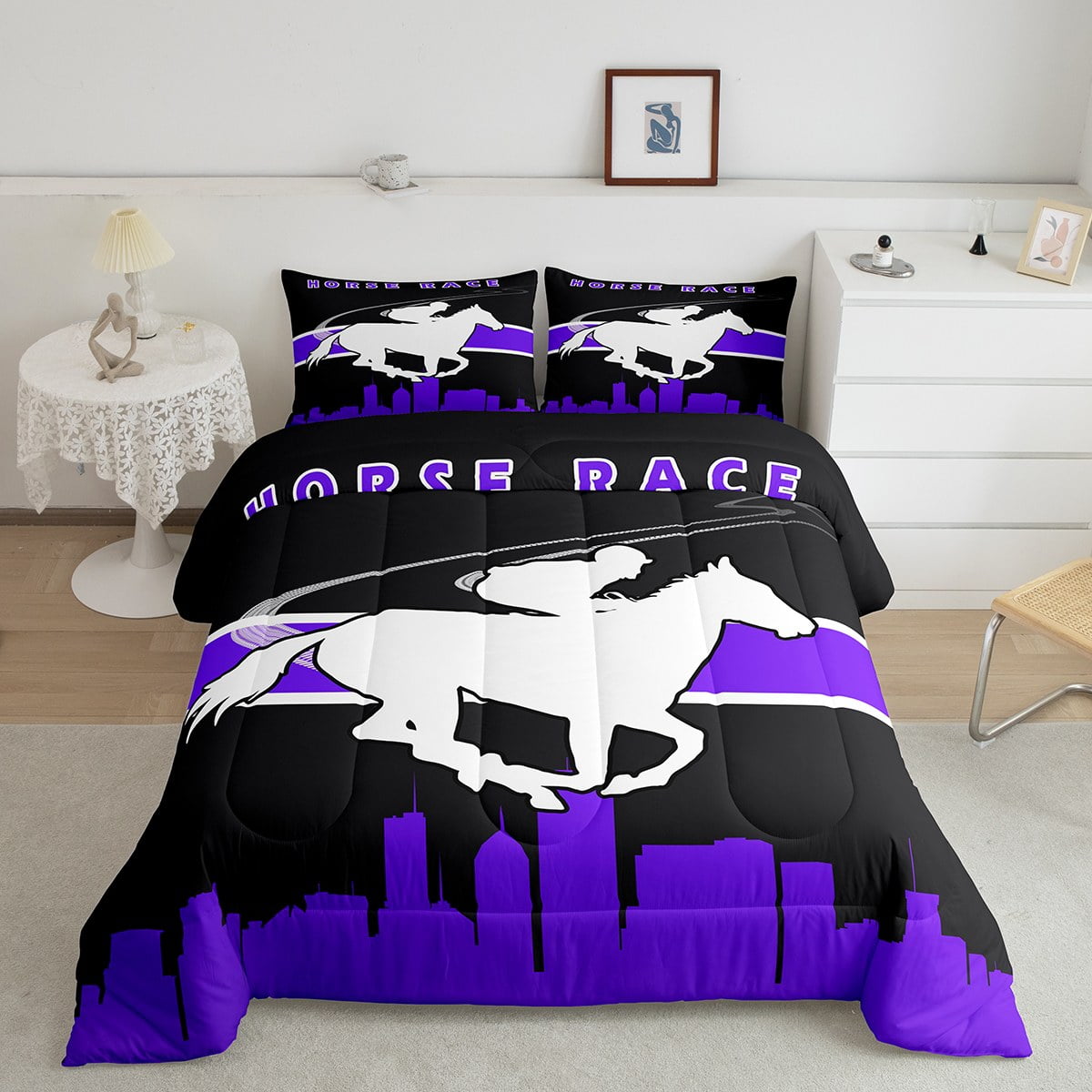 Farmhouse Animal Bedding Set Queen Derby Racing Comforter Set Teens ...