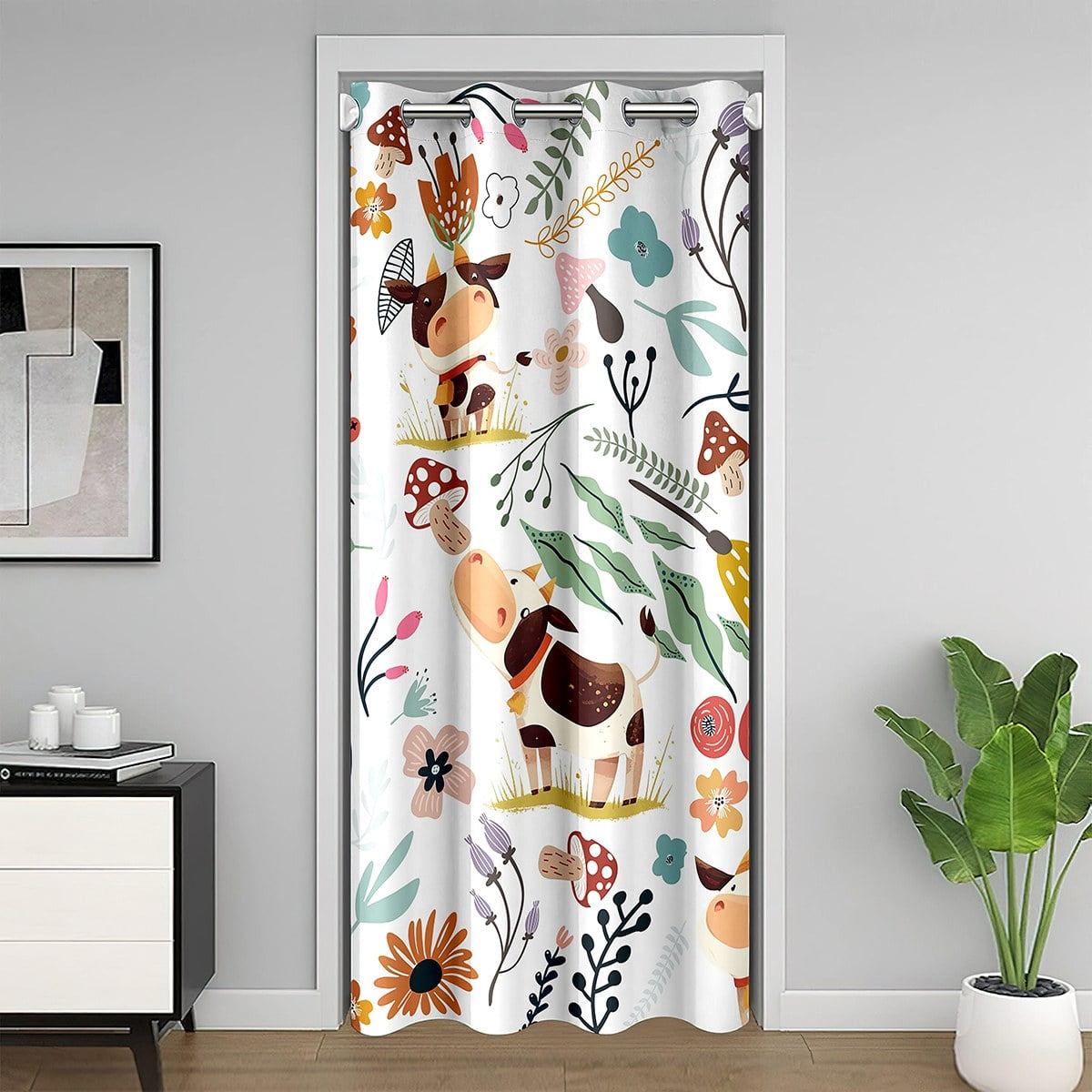 Farmhouse Animal Door Curtain For Doorway Privacy,Cartoon Milk Cow ...