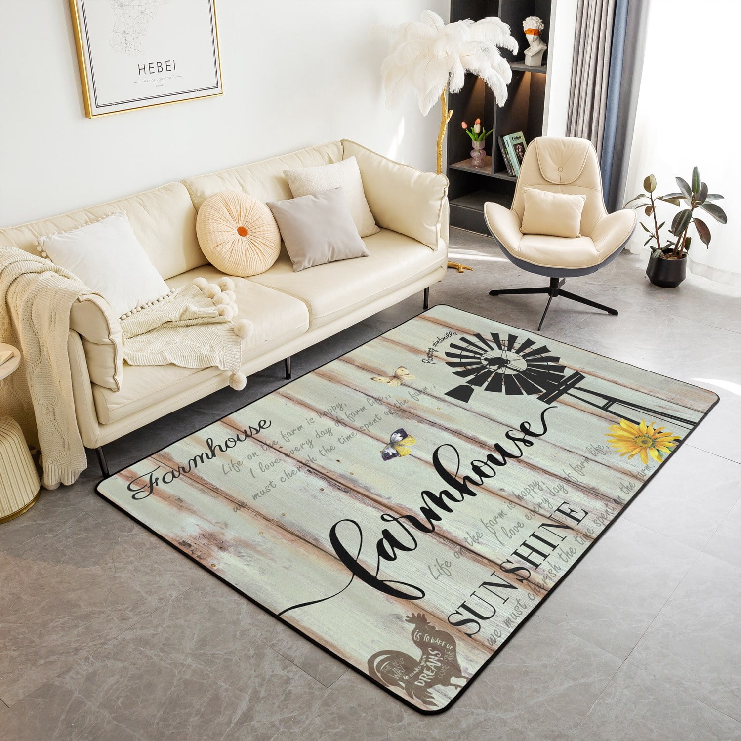 Erosebridal Farmhouse Area Rug 5x7 for Bedside,Country Windmill Rug,Cow ...