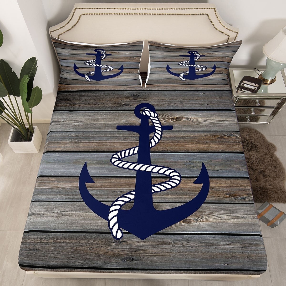 Erosebridal Farmhouse Barn Door Fitted Sheet for Teens Youth,Navy Blue Nautical Bed Sheets Twin ...