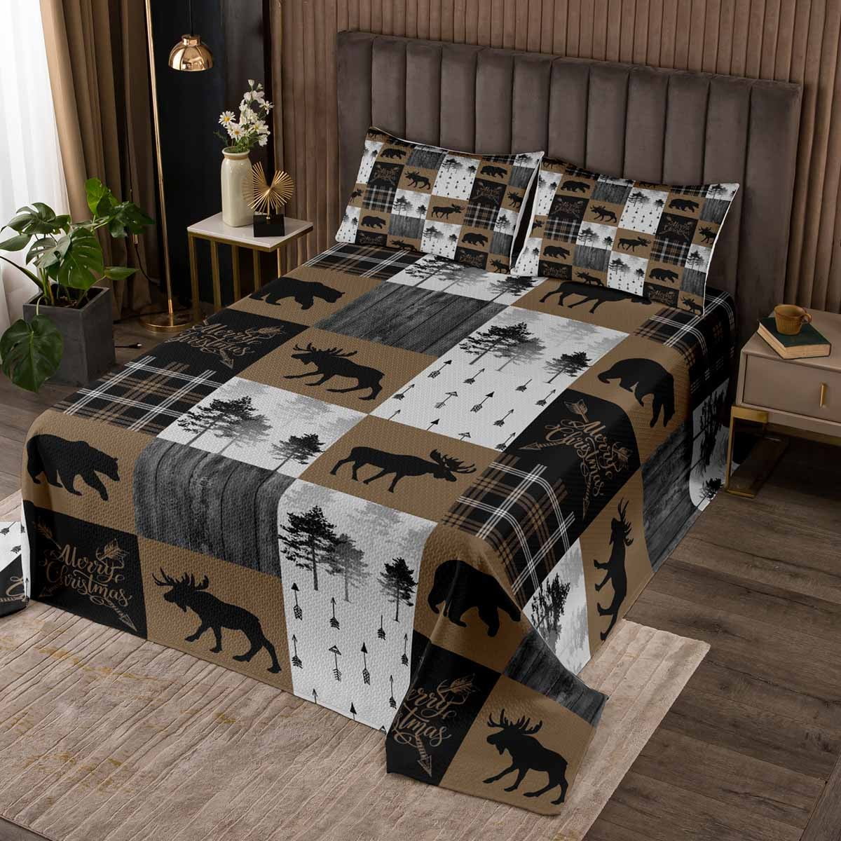 Erosebridal Farmhouse Bear Bedspread Set Queen Size, Rustic Patchwork Plaid Quilt Set Teens ...