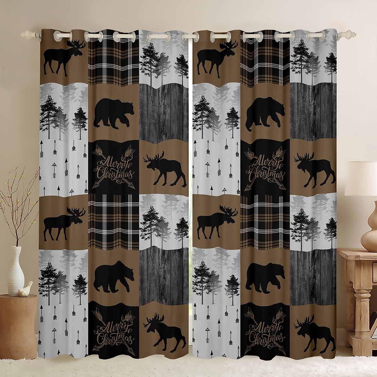Erosebridal Farmhouse Bear Blackout Curtains, Rustic Patchwork Plaid ...