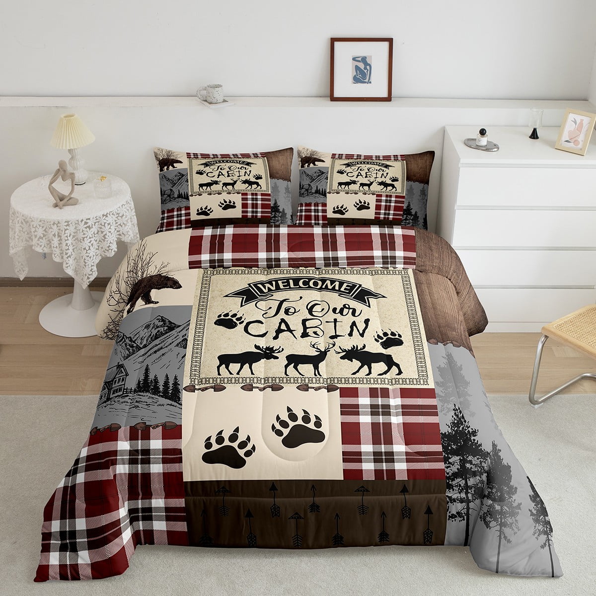 YST Farmhouse Cabin Bedding Set, Rustic Bear Deer Comforter Set King ...