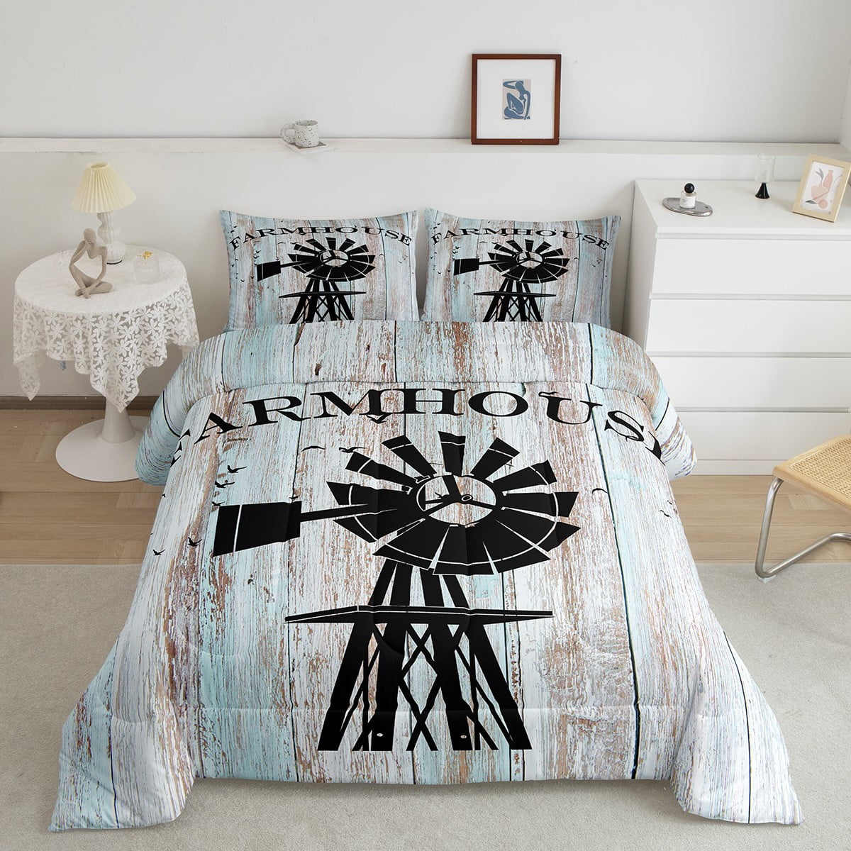 YST Farmhouse Comforter Set Kids Rustic Windmill Bedding Comforter Sets ...