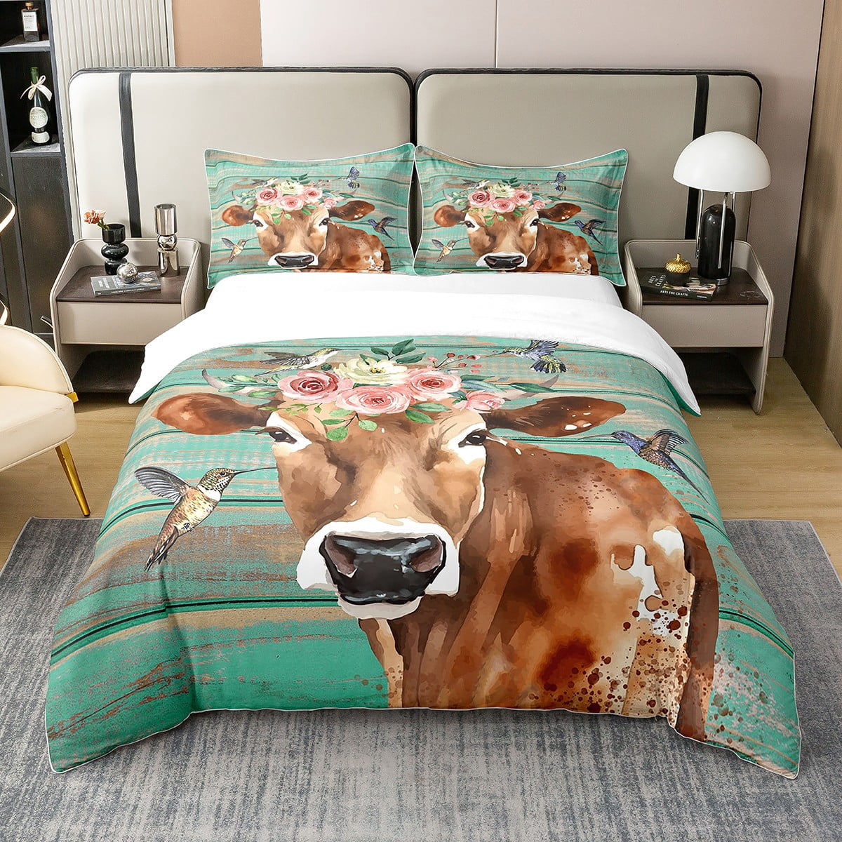 YST Farmhouse Cow Print 100% Cotton Bedding Set Full Floral Bull Wild ...