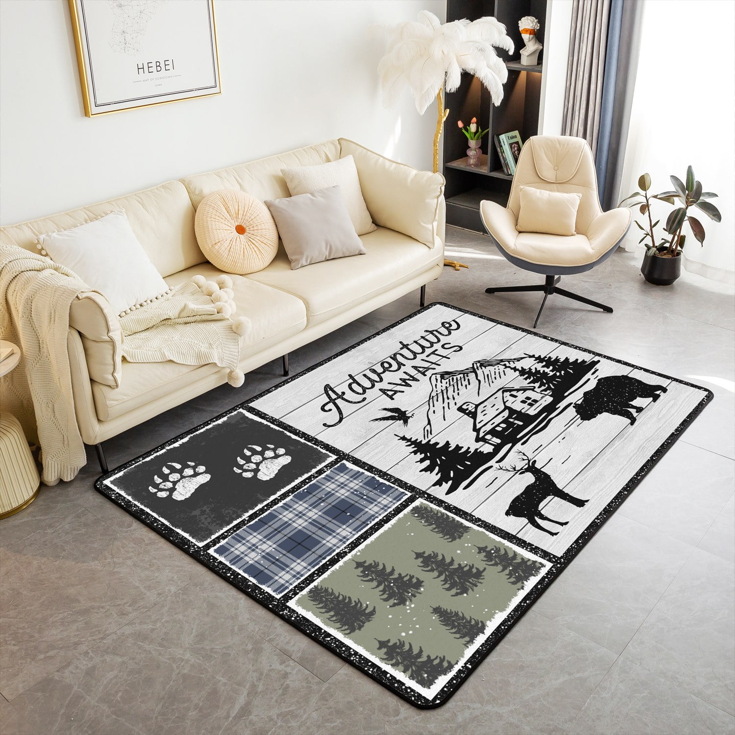 YST Farmhouse Deer Area Rug 3x5 Woodland Bear Moose Elk Rug,Rustic ...