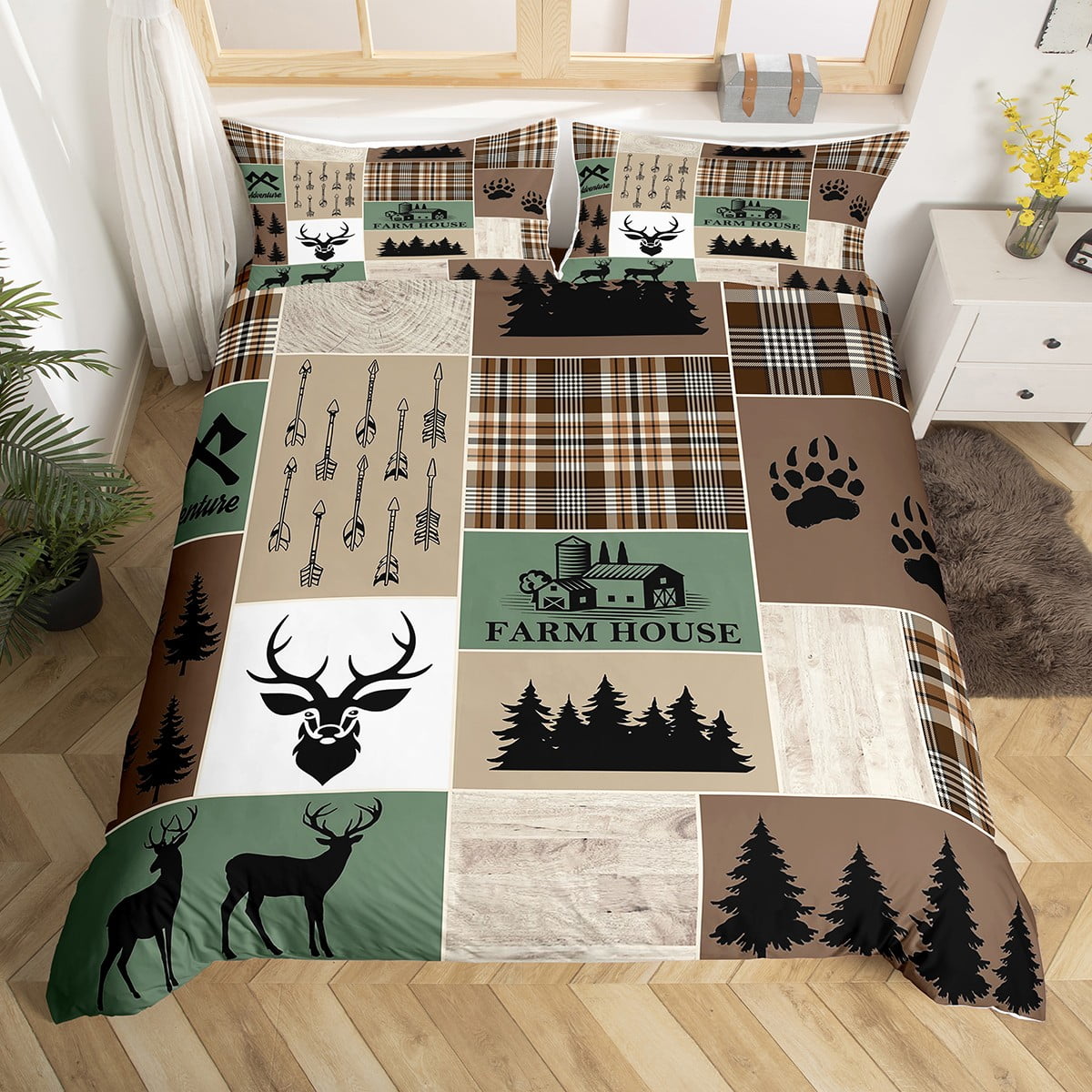 Farmhouse Deer Bedding Set King Size, Retro Country Animal Comforter ...