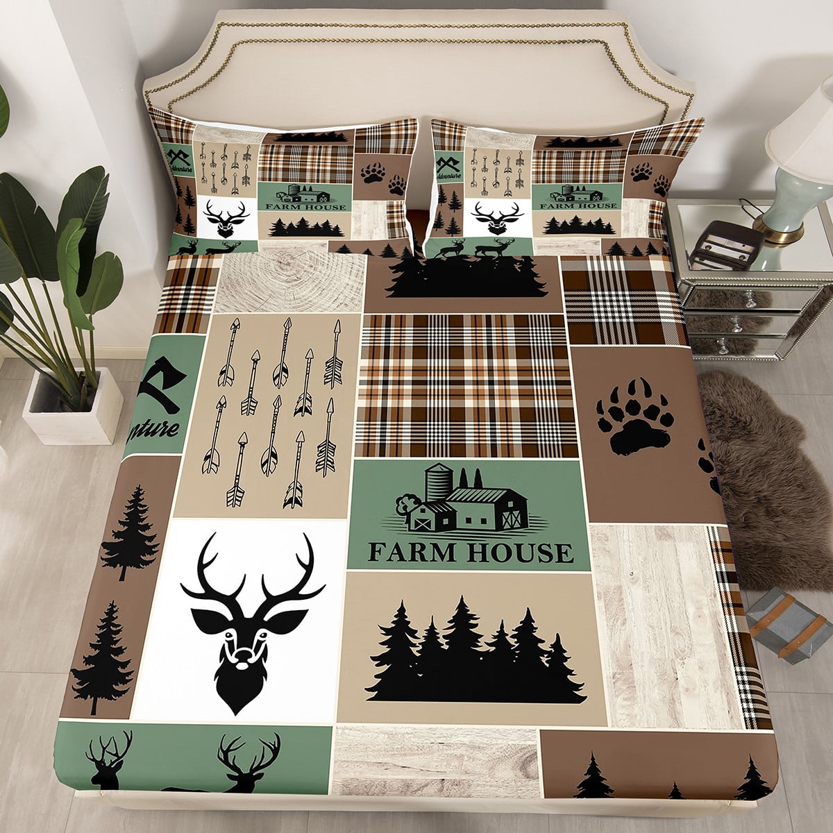 YST Farmhouse Deer Bedding Set Queen Size, Retro Country Animal Bed ...