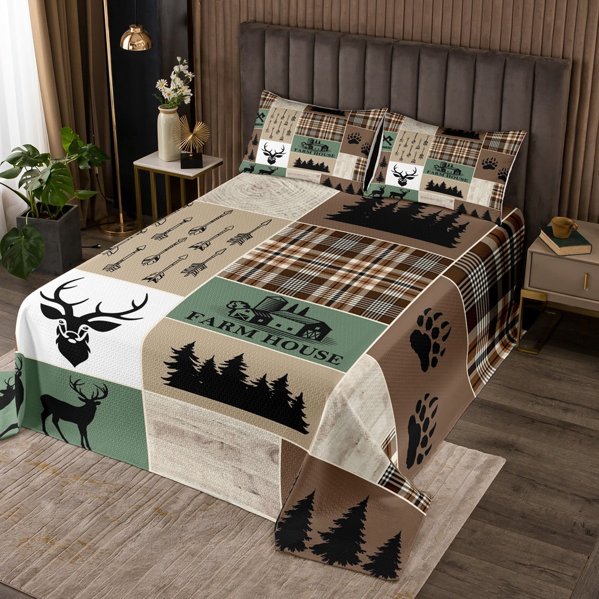 YST Farmhouse Deer Coverlet Set King Size, Retro Country Animal ...