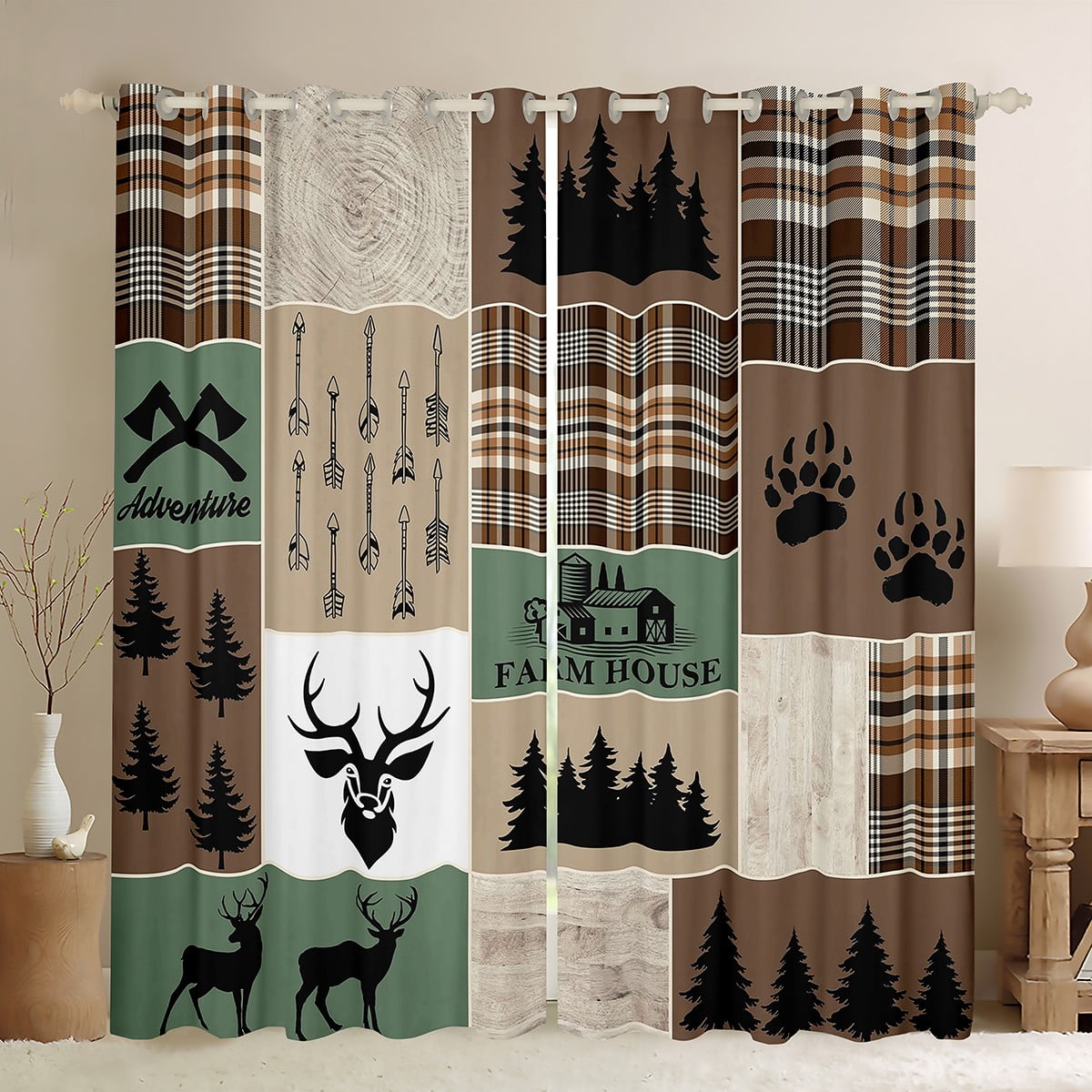 YST Farmhouse Deer Curtains & Drapes, Retro Country Animal Blackout ...