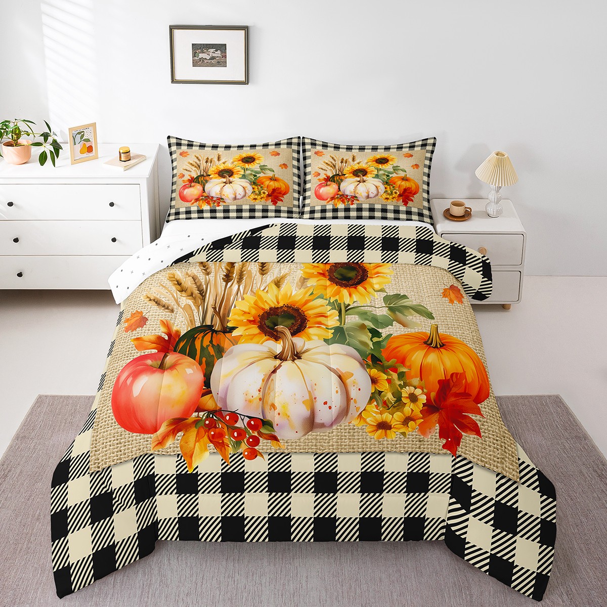 YST Farmhouse Fall Comforter Set Twin Rustic Sunflower Pumpkin Quilt ...