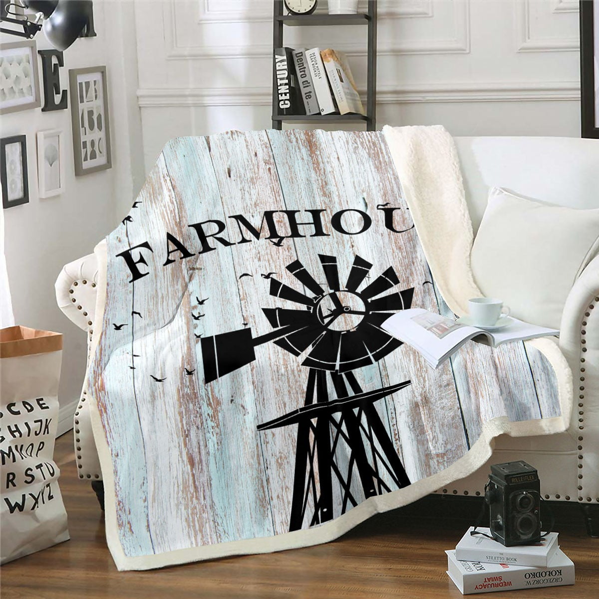 Farmhouse Fleece Blanket Rustic Windmill Throw Blanket Rural ...