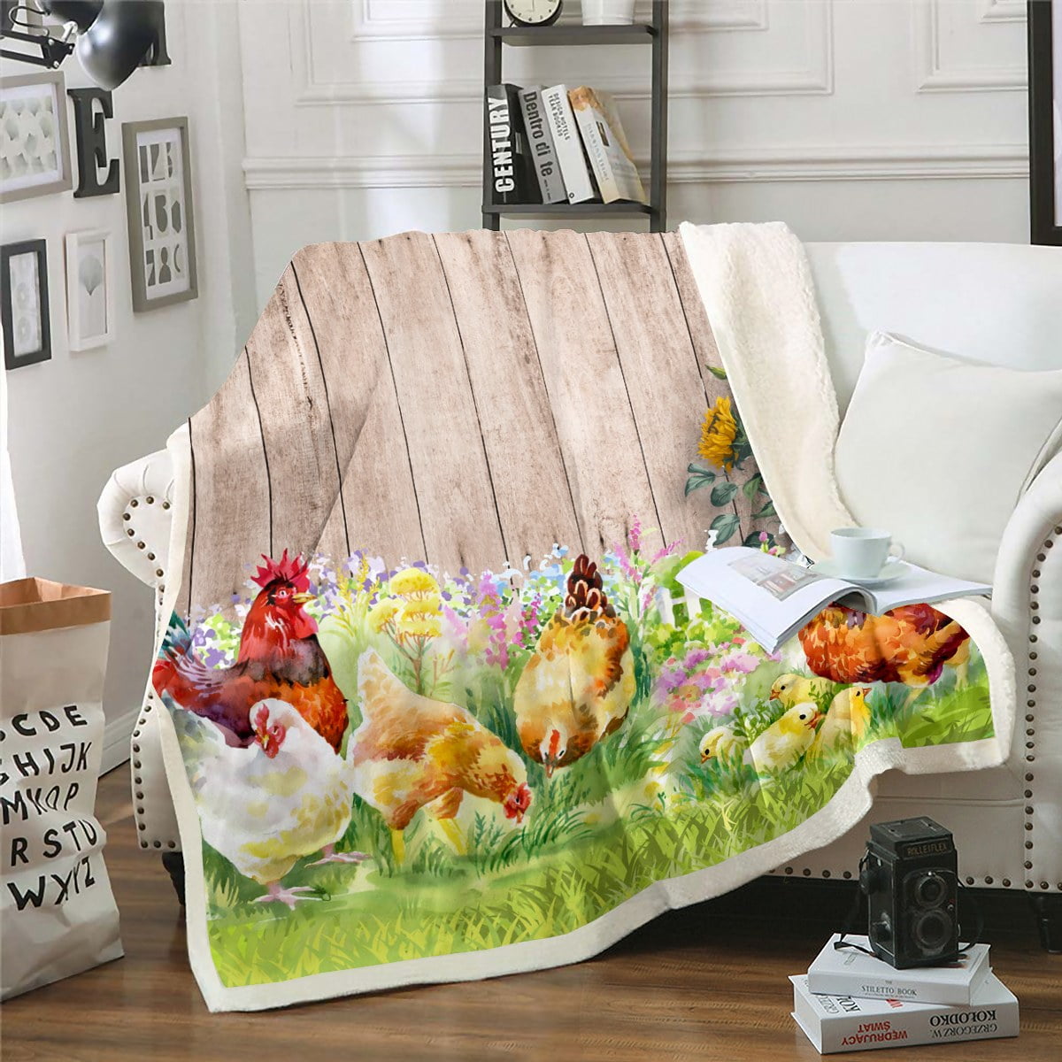 Farmhouse Fuzzy Blanket, Chicken Farm Animals Throw Blanket Vintage ...