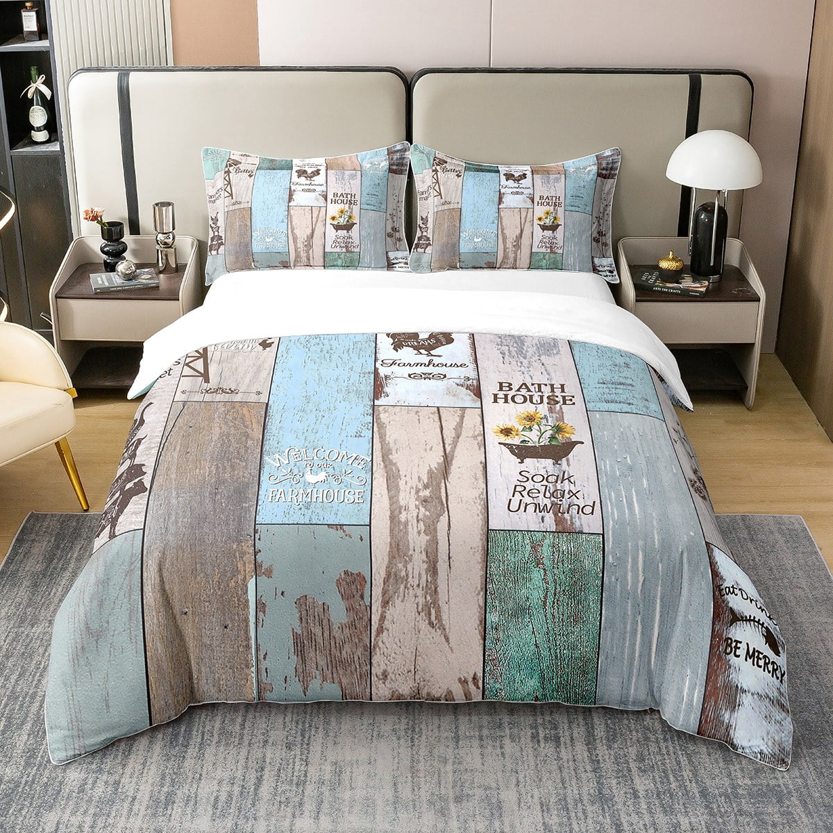 Erosebridal Farmhouse Rustic 100% Organic Cotton Duvet Cover,Vintage ...