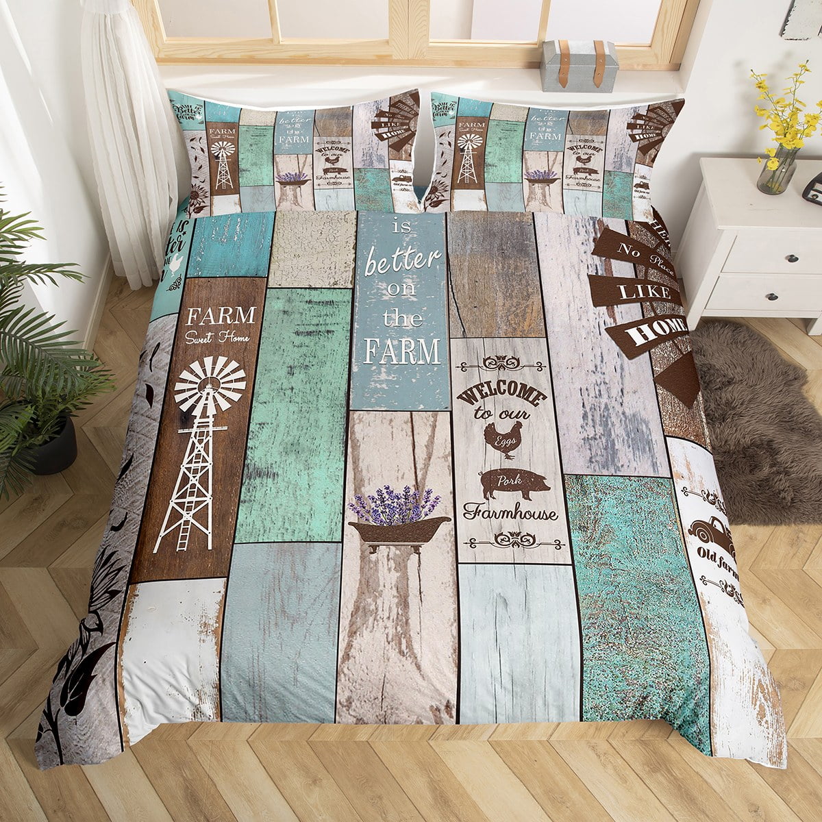 YST Farmhouse Rustic Bedding Set Cabin Room Decor, Vintage Country ...