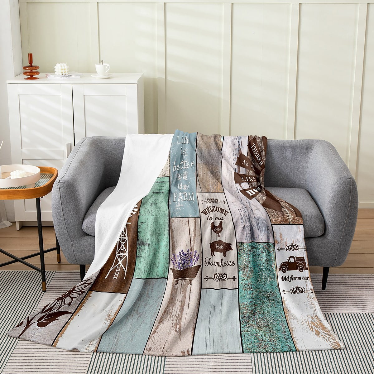 Farmhouse Rustic Flannel Blanket Throw 50x60 inch,Vintage Country Cabin ...