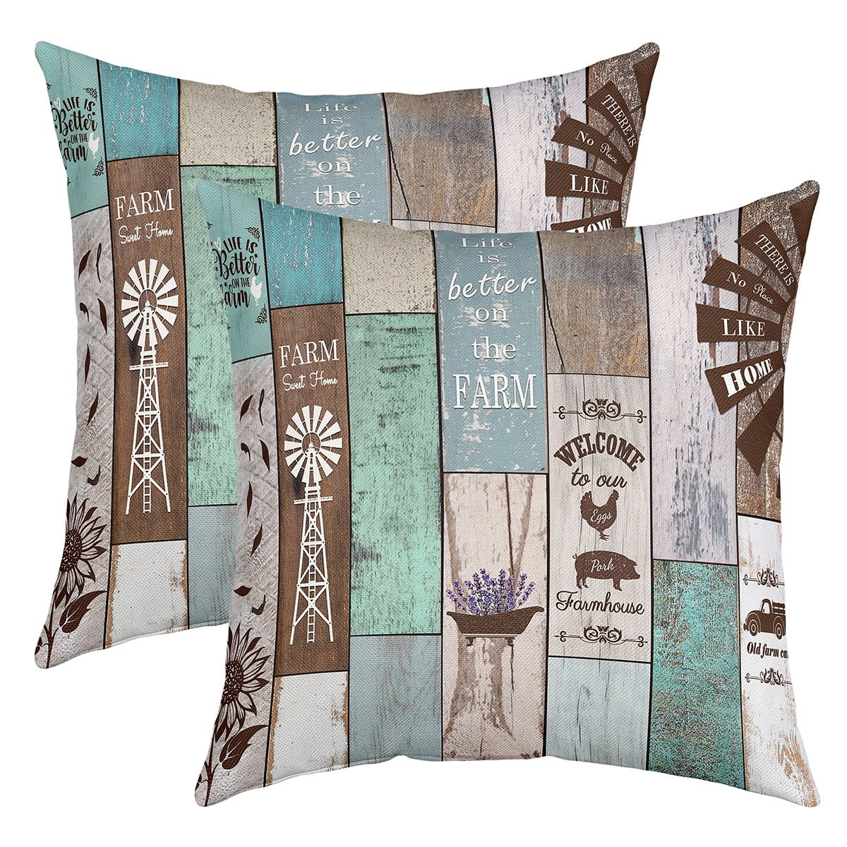 Farmhouse Rustic Throw Pillow Covers 24x24 inch set of 2,Vintage ...