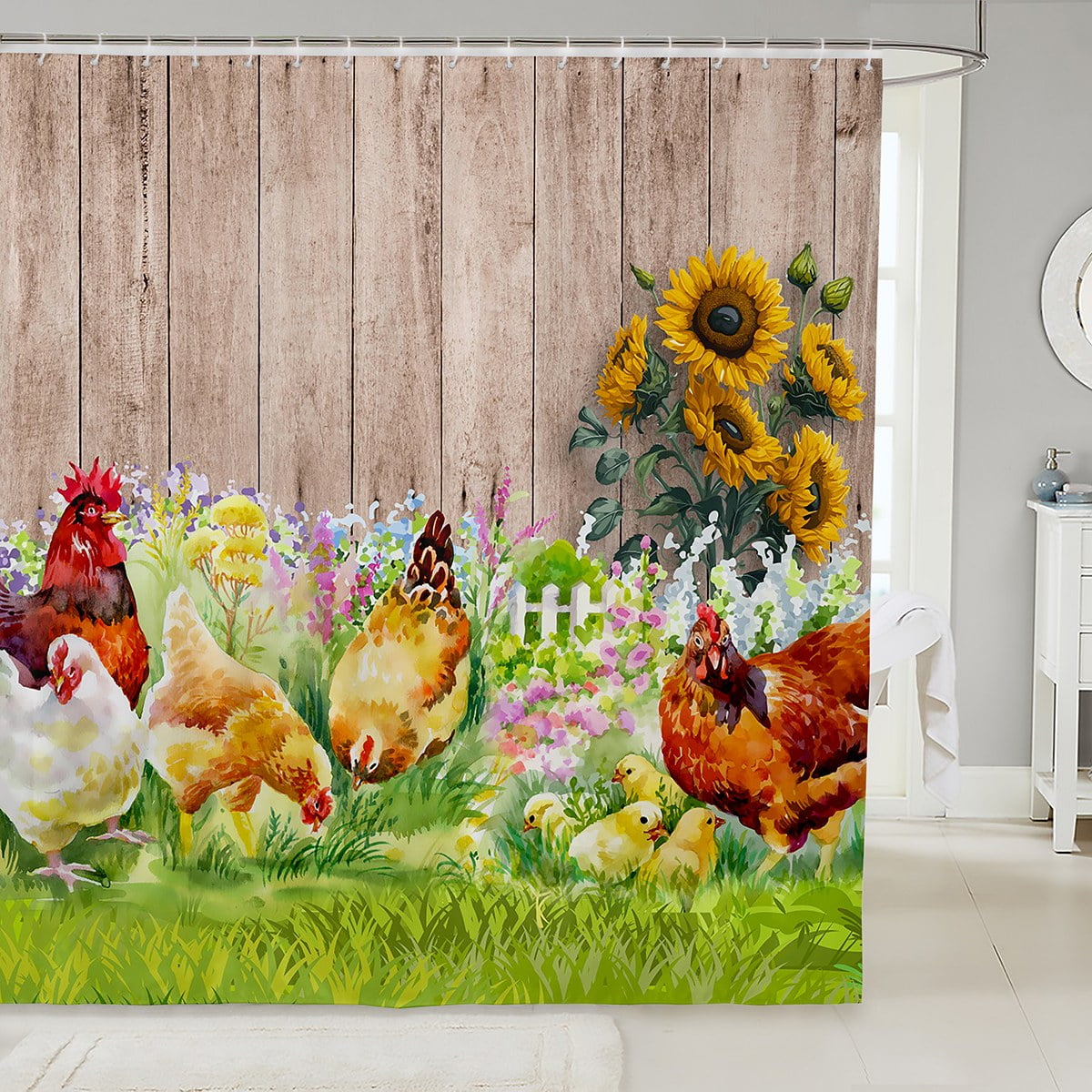YST Farmhouse Shower Curtain, Chicken Farm Animals Fabric Shower ...