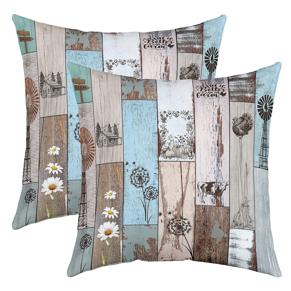 Farmhouse Throw Pillow Covers 20x20 inch set of 2,Vintage Country ...