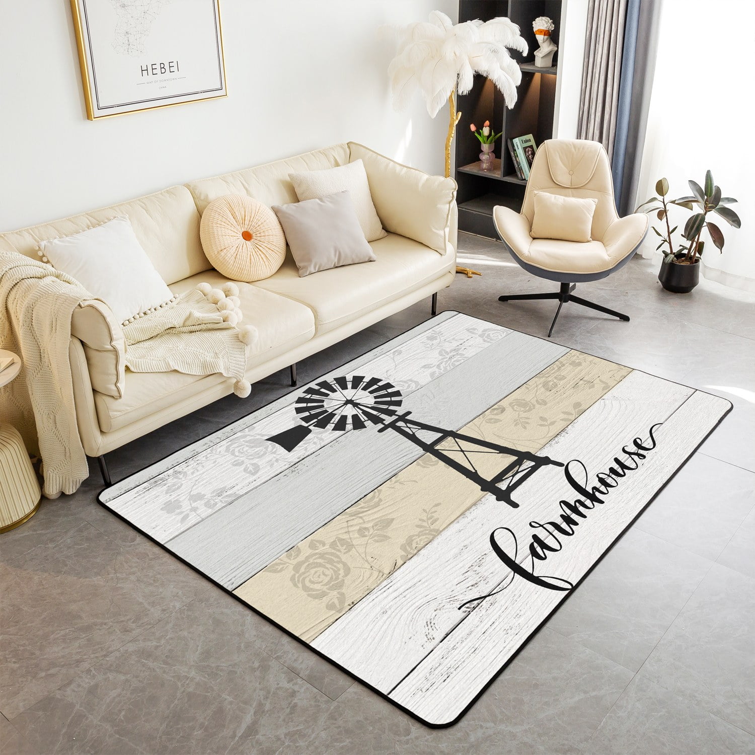 Erosebridal Farmhouse Windmill Area Rug 3x5 for Bedside,Black Vintage ...