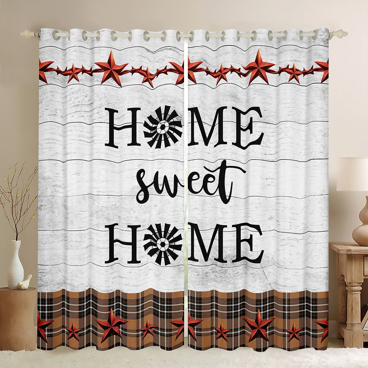 Farmhouse Windmill Curtains 42"Wx84"L Rustic Western Texas Star ...