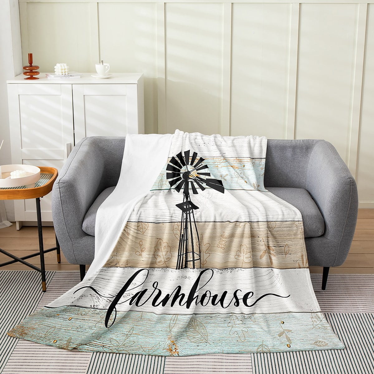 Farmhouse Windmill Fleece Blanket Queen 90x90 inch,Rustic Barn Door ...