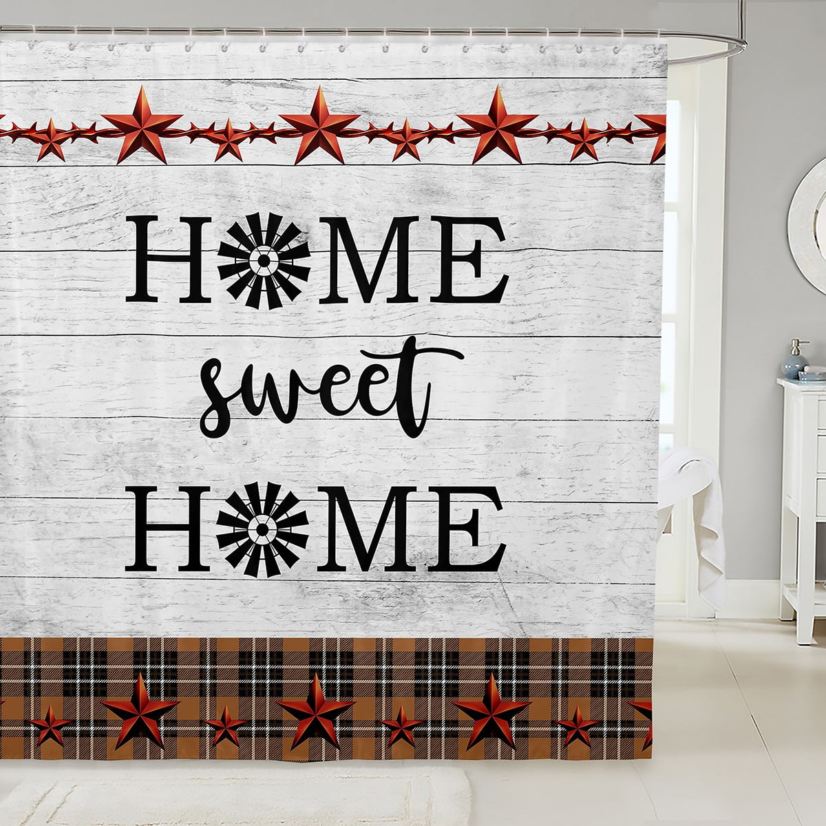 Farmhouse Windmill Shower Curtain 72"Wx72"L Rustic Western Texas Star ...