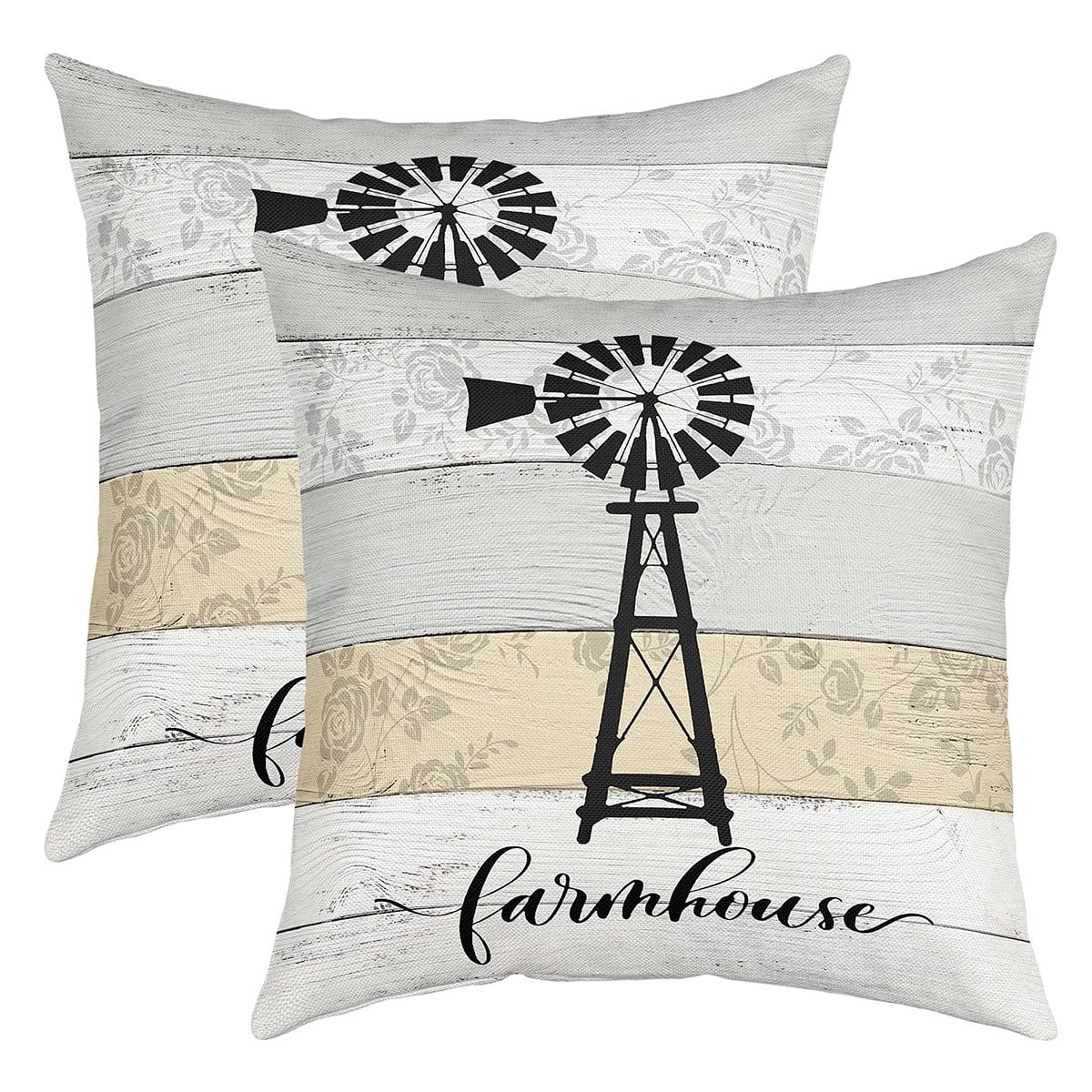 Farmhouse Windmill Throw Pillow Covers 18x18 inch set of 2,Black ...
