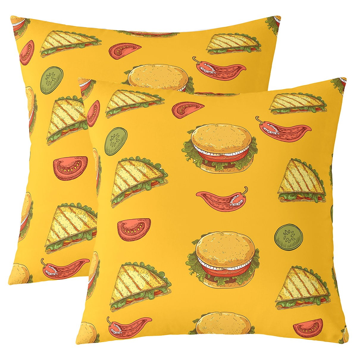 Fast Food Throw Pillow Covers Pack of 2,Hamburger Print Pillow Covers ...