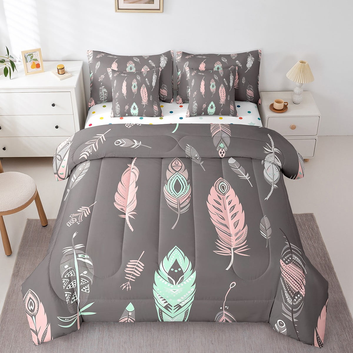 Feather Comforter Set Peacock Feather Bedding Sets 7 Piece Queen Western Bohemian Bed In A Bag ...