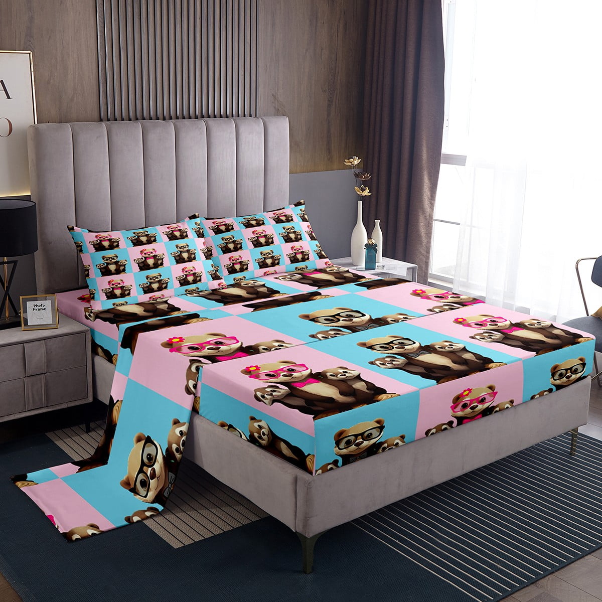 Ferret Sheets Kawaii Ferret Family Design Sheet Set Queen Pink Blue ...