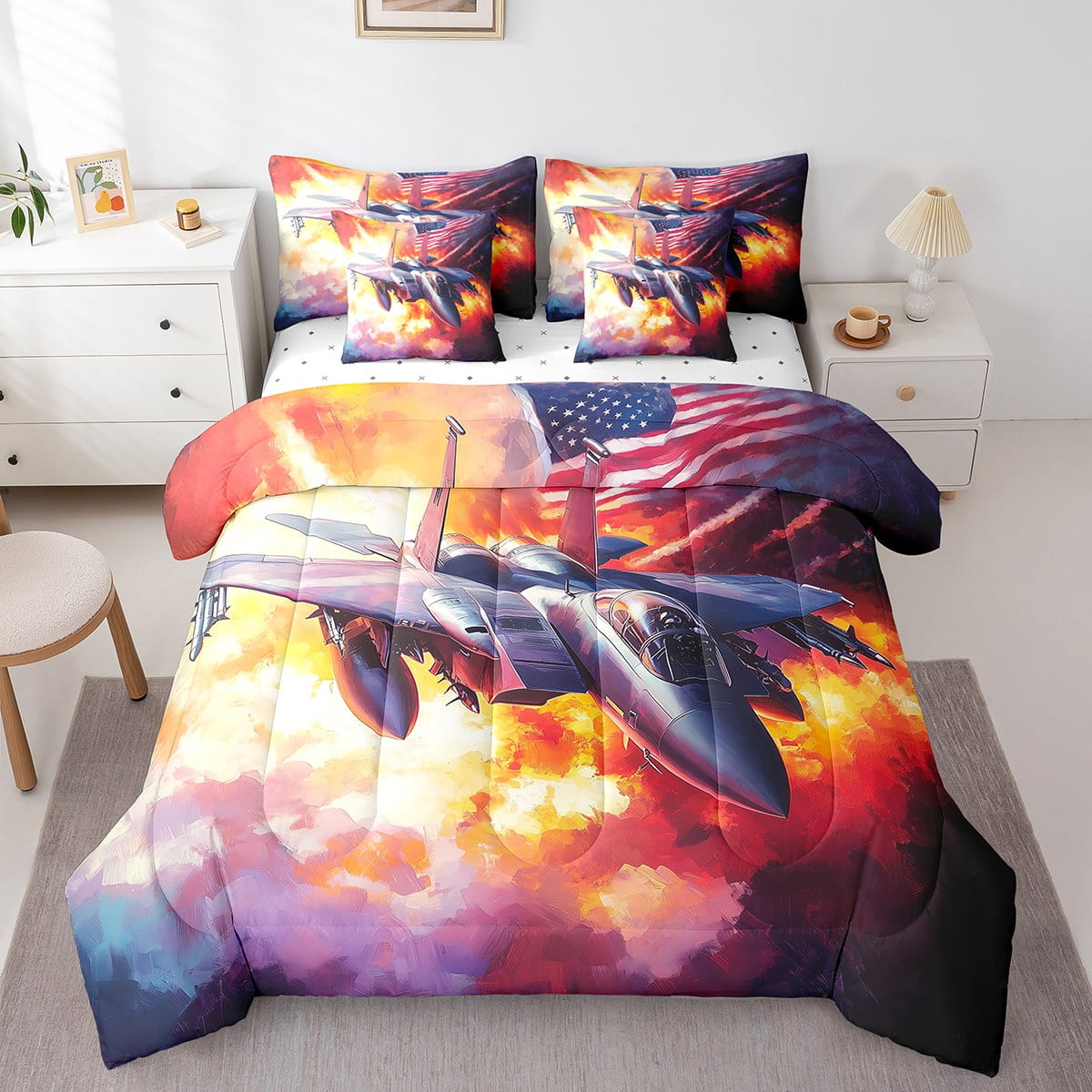 Fighter Aircraft Bed In A Bag With Sheets Flames Airplane Bedding Set ...