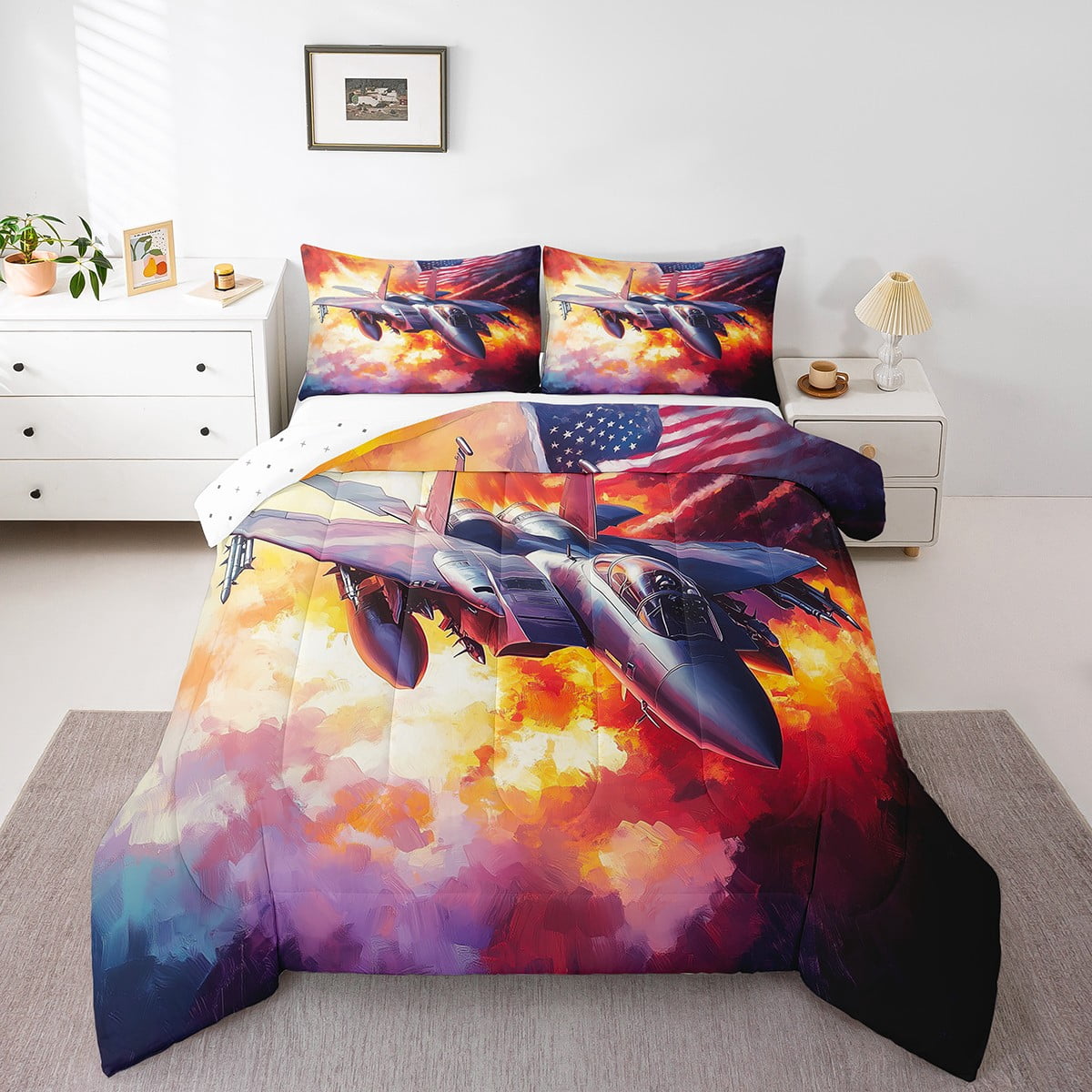 YST Fighter Aircraft Down Comforter Flames Airplane Toddler Bedding Set ...
