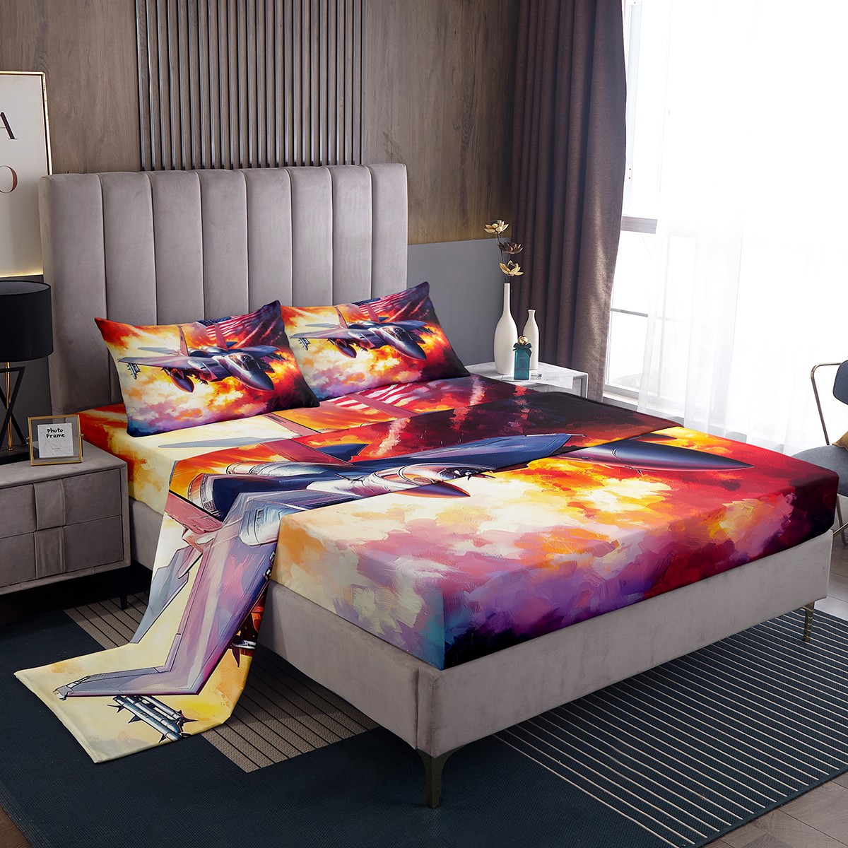 YST Fighter Aircraft Sheet Set Flames Airplane Bedding Set Army ...