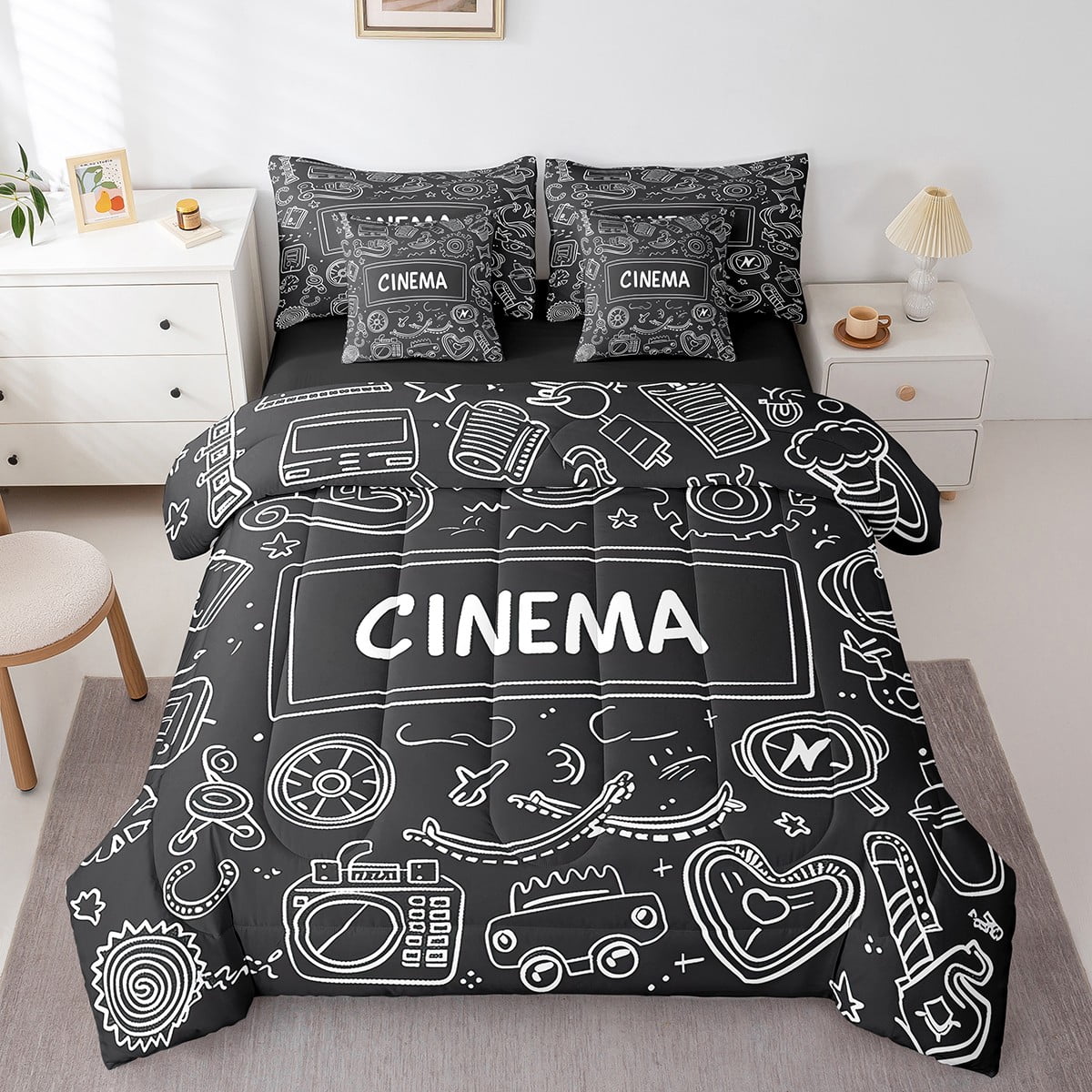 Film Theme Comforter Set Full Size 7 Piece,Cinema Movie Theater Bedding ...