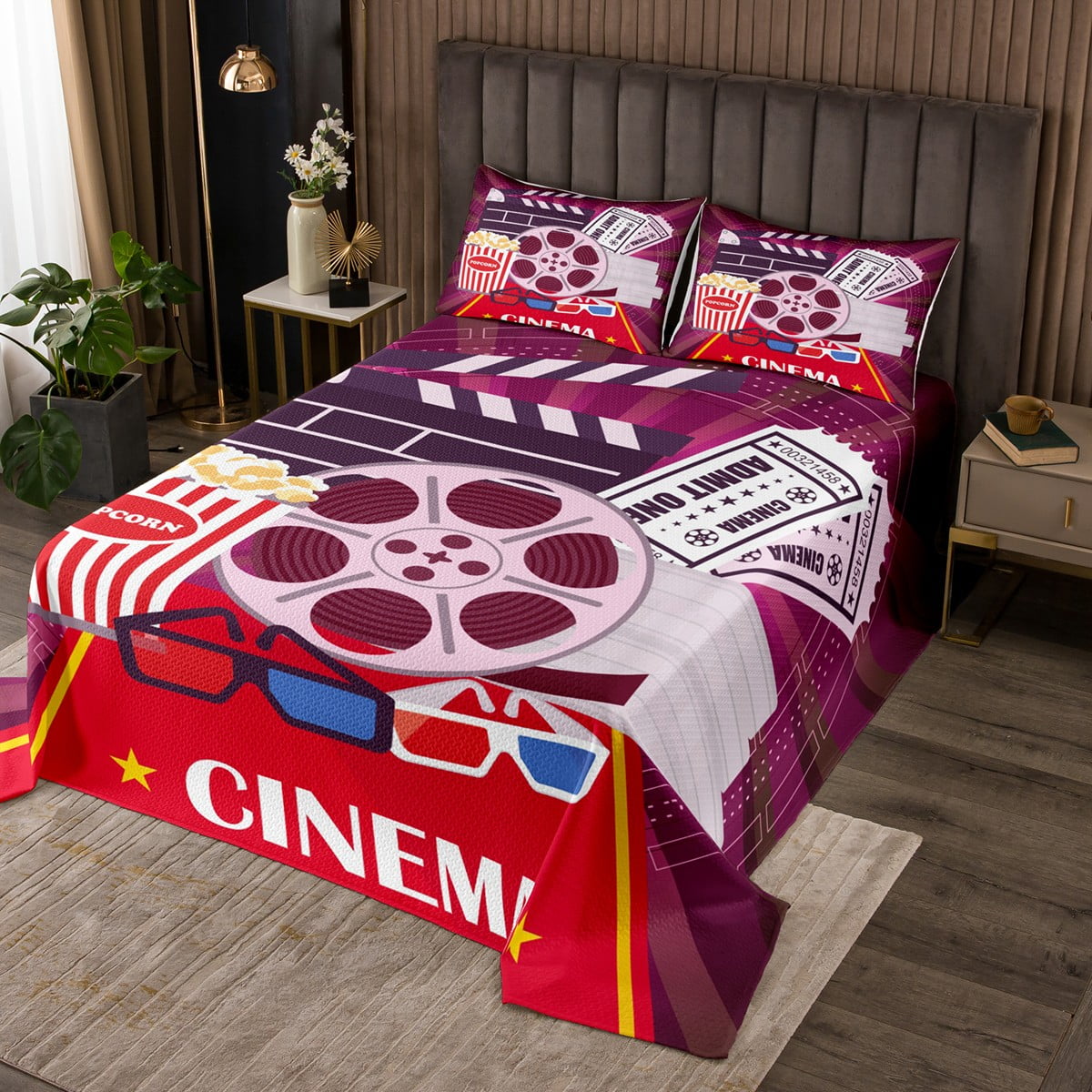 YST Film Theme Decor Bedspread Vintage Cinema Style Quilt Set Queen ...