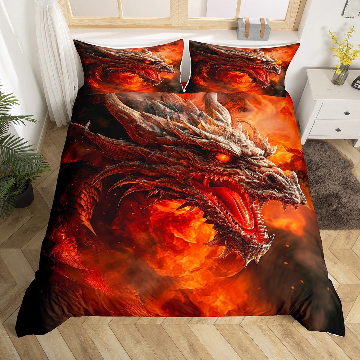Erosebridal Fire Dragon Bedding Set Magical Dragon Comforter Cover ...