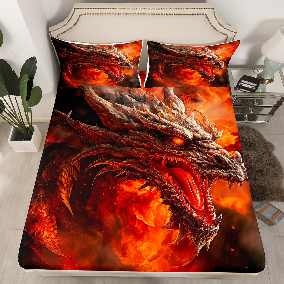 Erosebridal Fire Dragon Bedding Set Magical Dragon Fitted Sheet ...