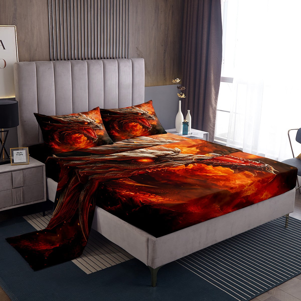 Erosebridal Fire Dragon Sheets Magical Dragon Sheet Set, Microfiber ...