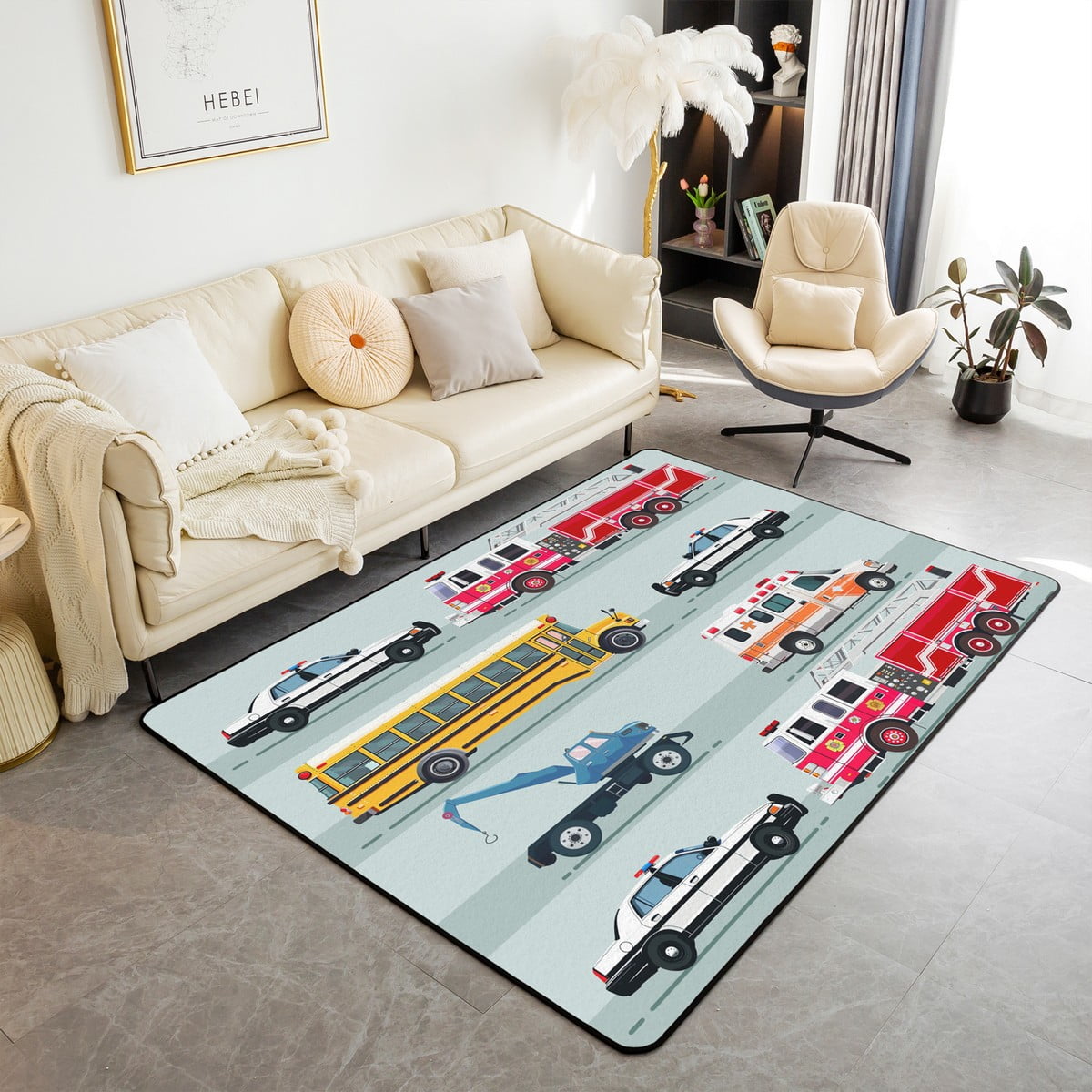 Erosebridal Fire Truck Area Rug,Police Car Rug,School Bus Carpet Teens ...