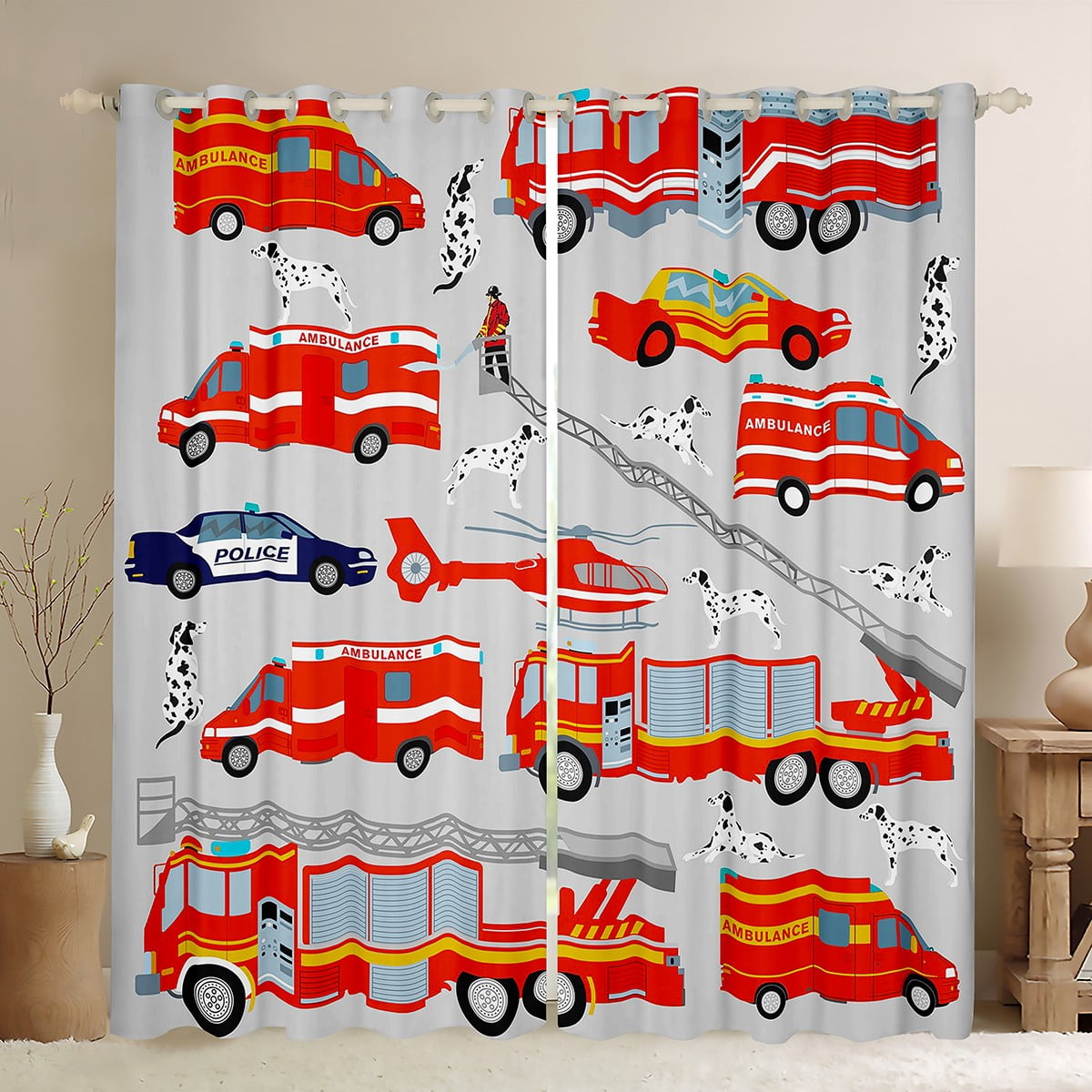 Erosebridal Fire Truck Curtains & Drapes Red Fire Engine Vehicle ...