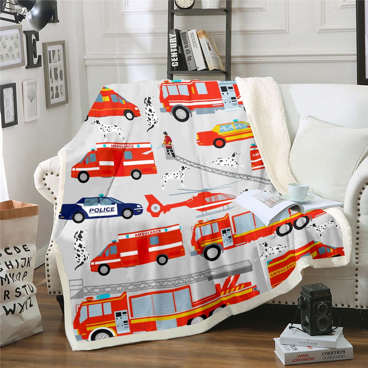 Fire Truck Fleece Blanket Red Fire Engine Vehicle Fuzzy Blanket for ...