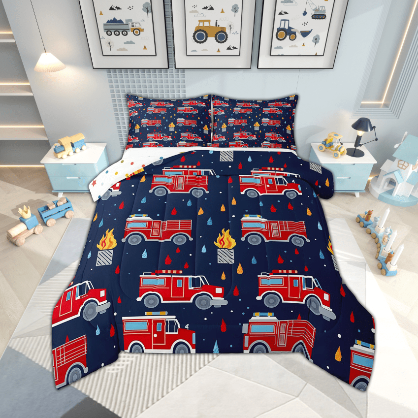 Erosebridal Fire Truck Comforter Set, Cartoon Bus Cars Bedding Sets For ...