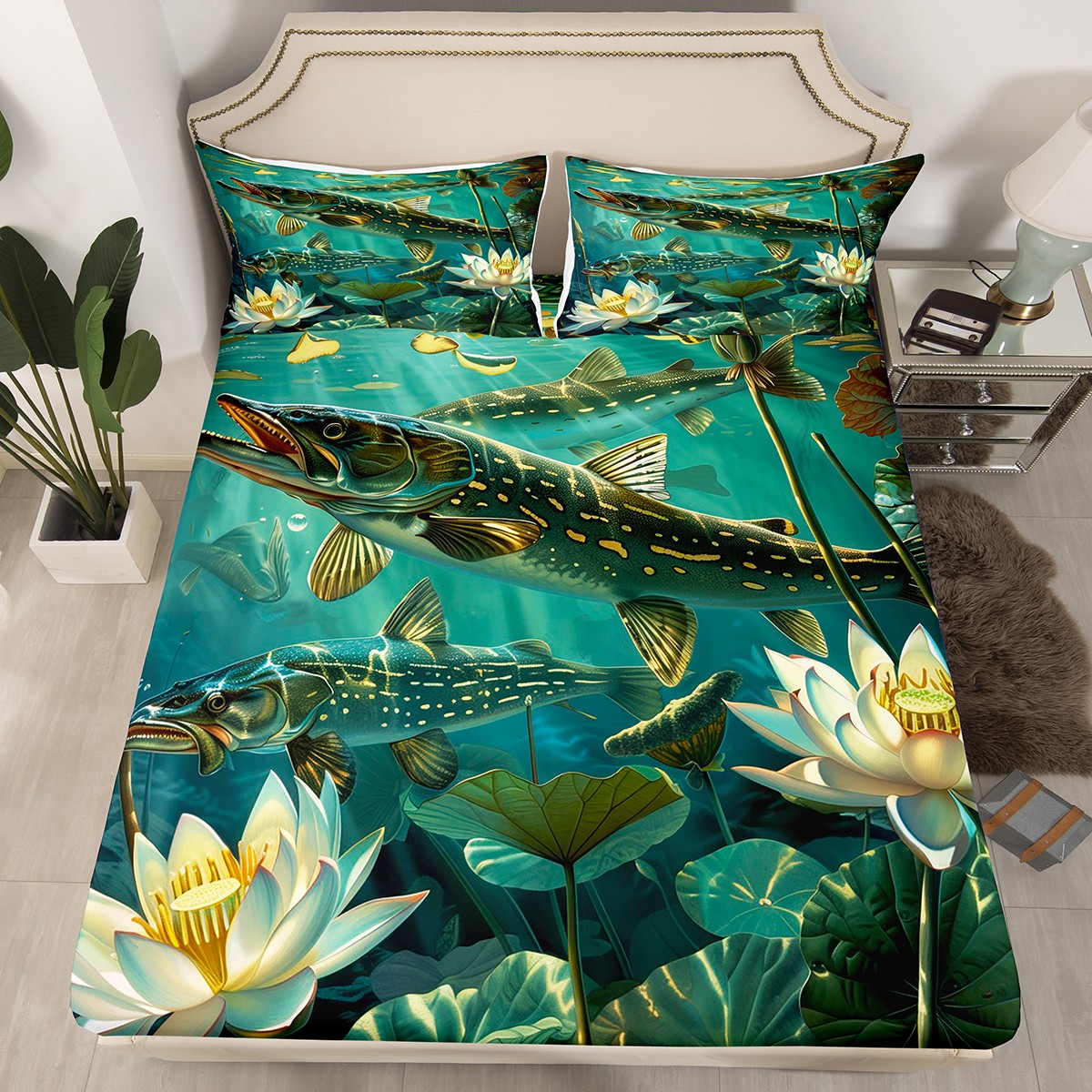 Fish Bed Sheets Queen Size, Ocean Life Fitted Sheet Women Adult Teens ...