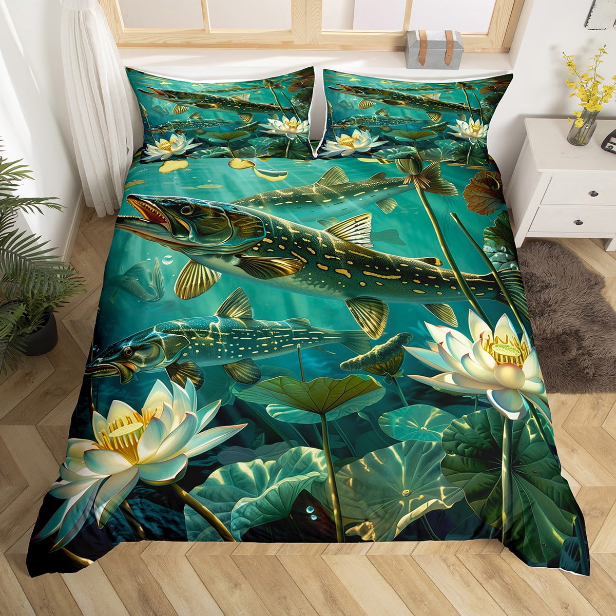 Fish Comforter Cover Twin Size, Ocean Life Duvet Cover Women Adult ...