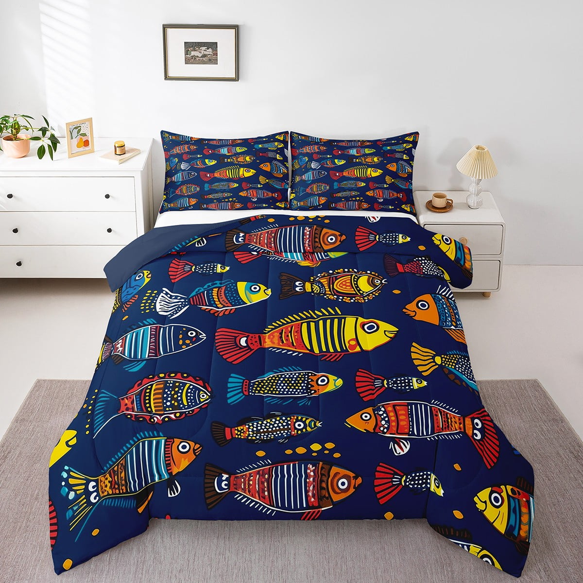 YST Fishing Comforter Set Queen Size Fishing And Hunting Bedding Set ...